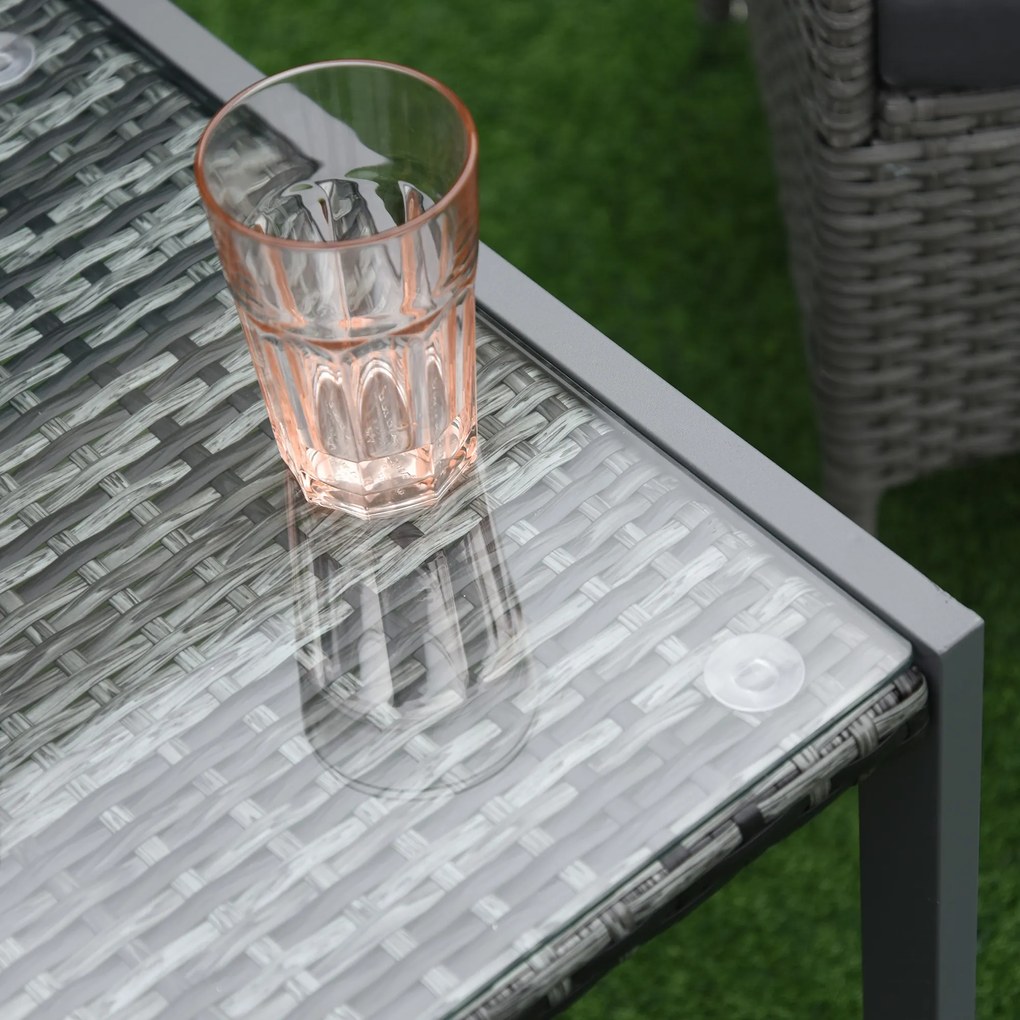 Zahradní stolek Outsunny® s tvrzeným sklem, polyratanem a hliníkem, odolný proti povětrnostním vlivům a moderní pro zahradu, balkon, terasu | Aosom.de