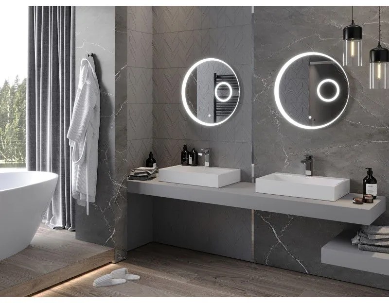 Mexen Ella, LED koupelnové zrcadlo s podsvícením a kosmetickým zrcátkem 60x60 cm, 6000K, ochrana proti zamlžování, 9811-060-060-611-00