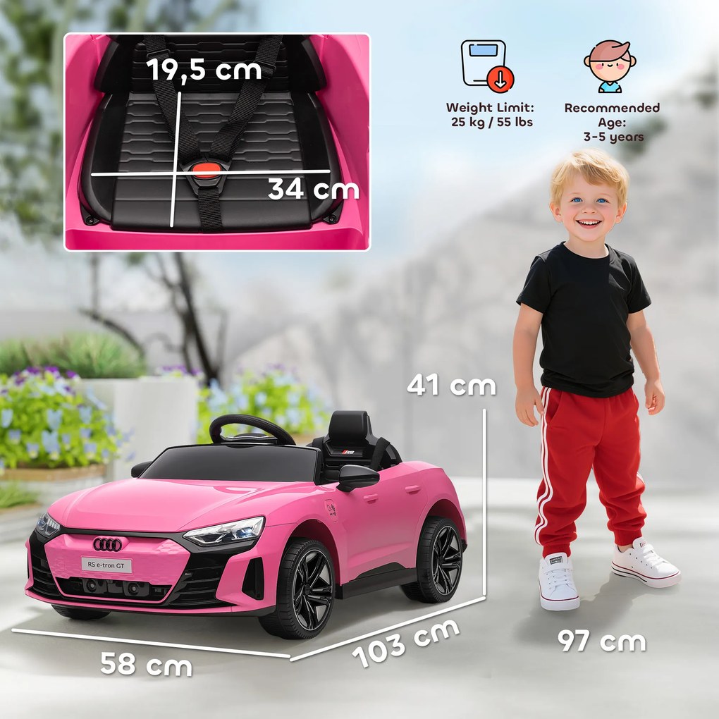 HOMCOM Dětské elektrické autíčko na dálkové ovládání, bezpečnostní pásy, klakson, hudba, světlomety, do 5 km/h, 3-5 let, růžové