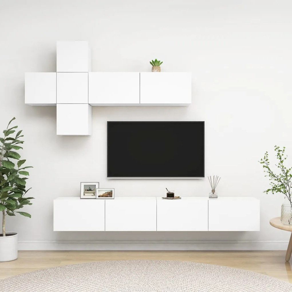 7dílný set TV skříněk bílý dřevotříska 3078709