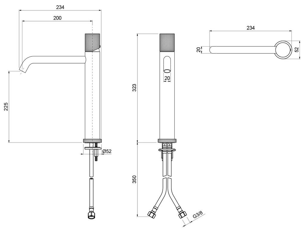 Sapho Ultratap umyvadlová baterie stojánková vysoká bez výpusti prodloužená hubice zlatá černá UT007TBG