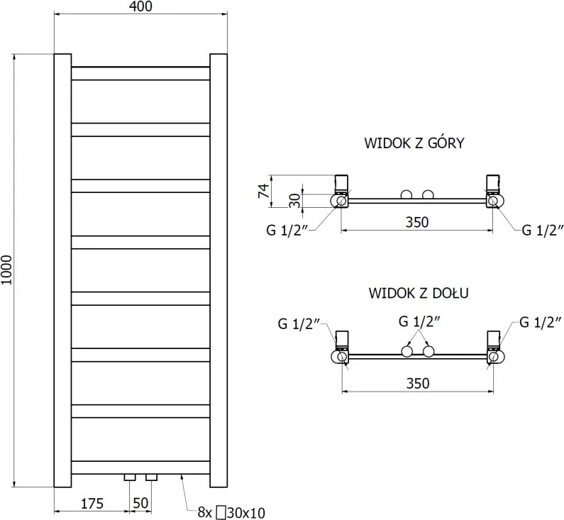 Mexen Bolt, topné těleso 1000 x 400 mm, 228 W, spodní a středové, antracitová, W126-1000-400-00-66
