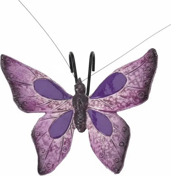 Závěsný motýl na květináč – fialový 13 × 10 cm