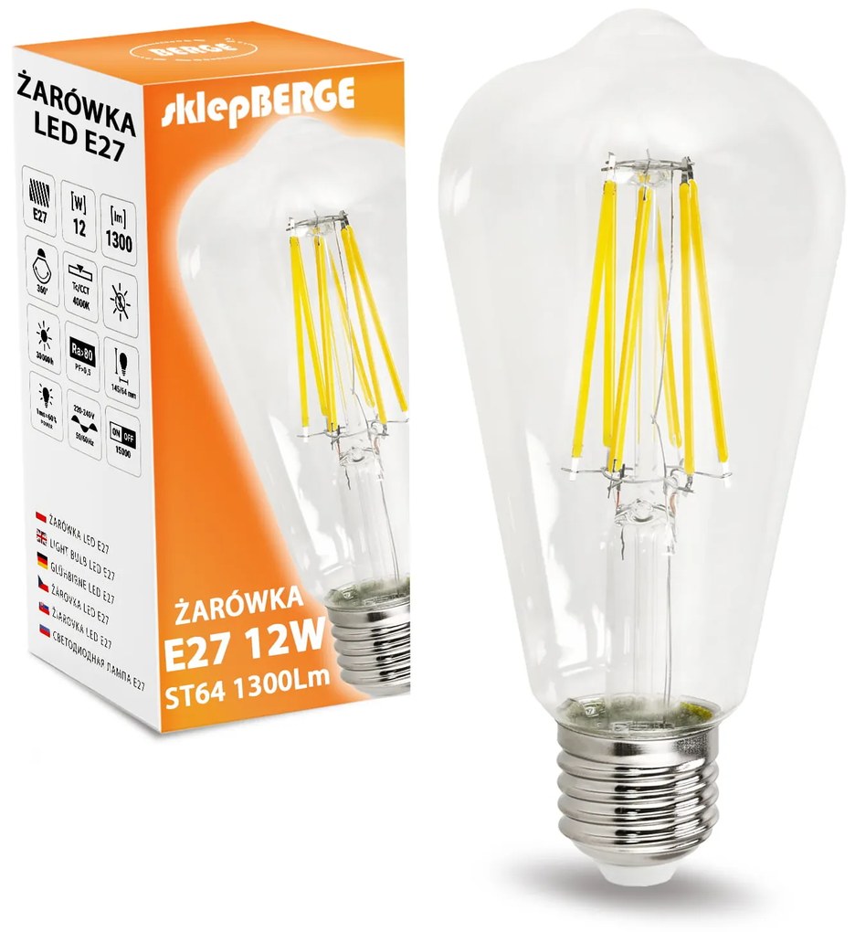 BERGE LED žárovka E27 ST64 12W neutrální bílá