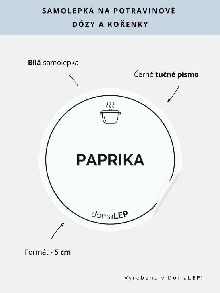 Samolepka na kořenky PAPRIKA bílá 5 cm tučné písmo