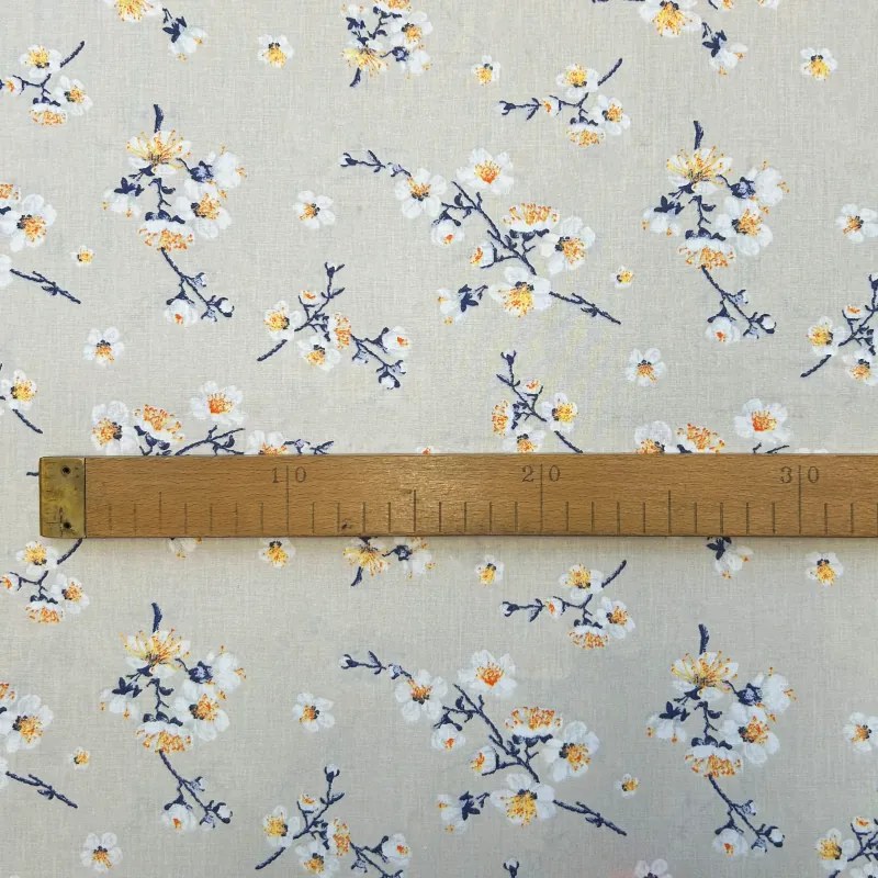 Ervi Bavlněná látka/plátno š.240cm - Třešňový květ na béžovém - 25732-16