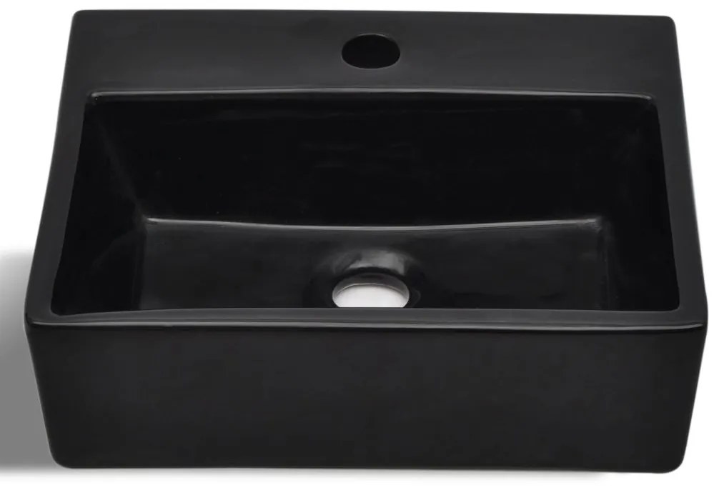Keramické umyvadlo Pokeno s otvorem na baterii - čtvercové | černé