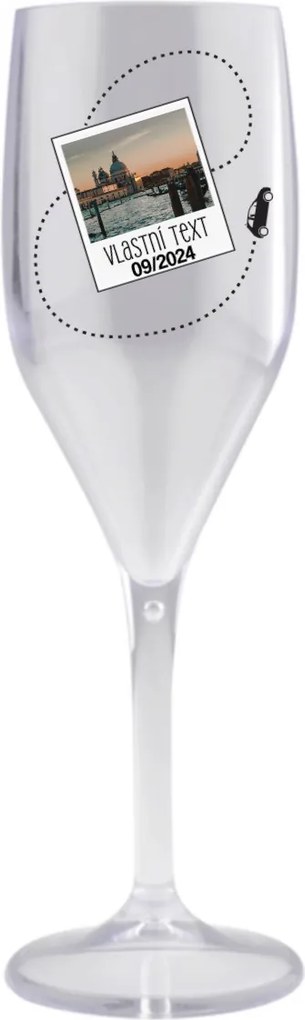 Personalizovaná nerozbitná prosecco sklenice s fotkou a cestovatelským motivem