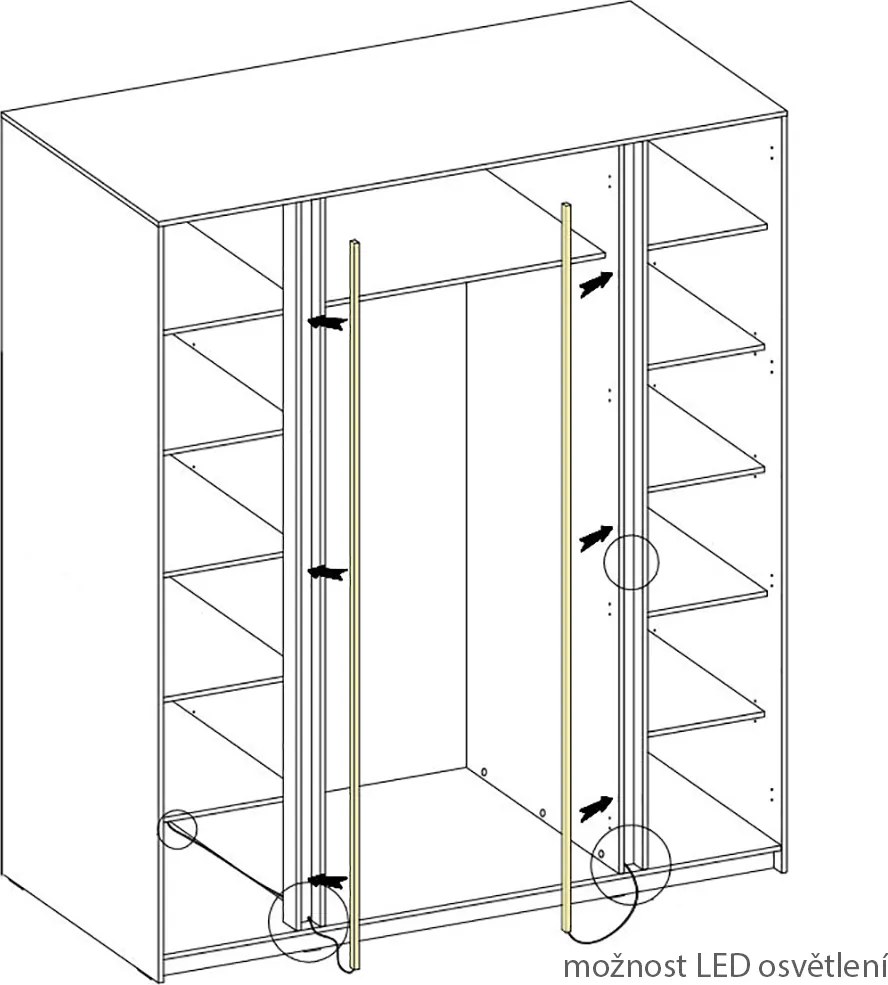 Šatní skříň KAJA 2LU 2LAM | 200 cm | se zrcadly | VYSOKÁ | evoke + černé lamely