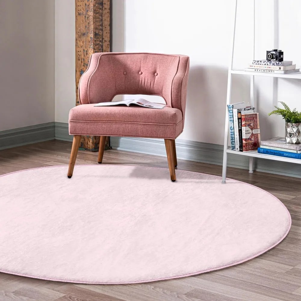 Světle růžový pratelný kulatý koberec vhodný pro robotické vysavače ø 120 cm Comfort – Mila Home