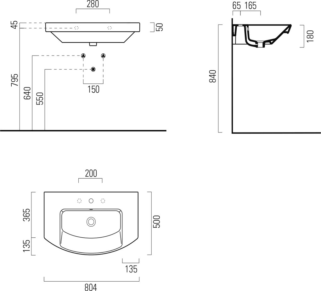 Sapho, NORM keramické umyvadlo 80x50 cm, oblé, bílá ExtraGlaze