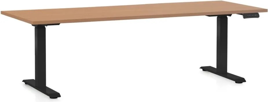 Výškově nastavitelný stůl OfficeTech C, 200 x 80 cm, černá podnož, buk