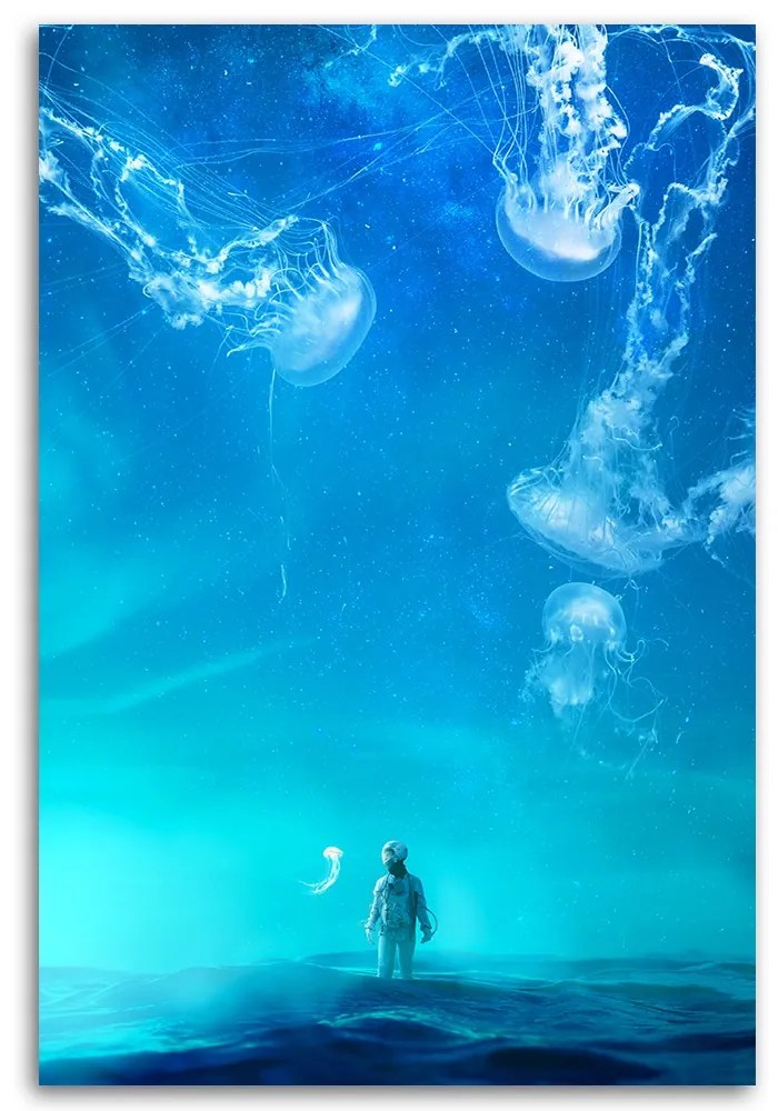 Gario Obraz na plátně Modrá medúza Astronaut Sea - Bryantama Art Rozměry: 40 x 60 cm