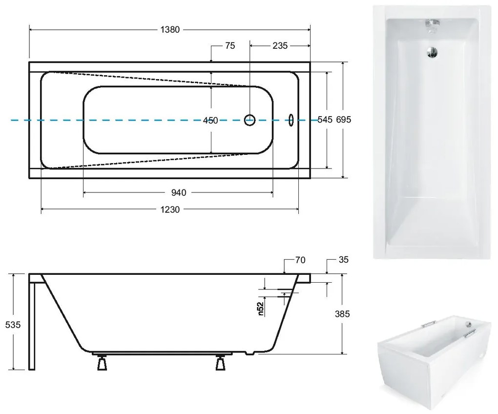 Besco Modern akrylátová vana Délka vany: 140cm