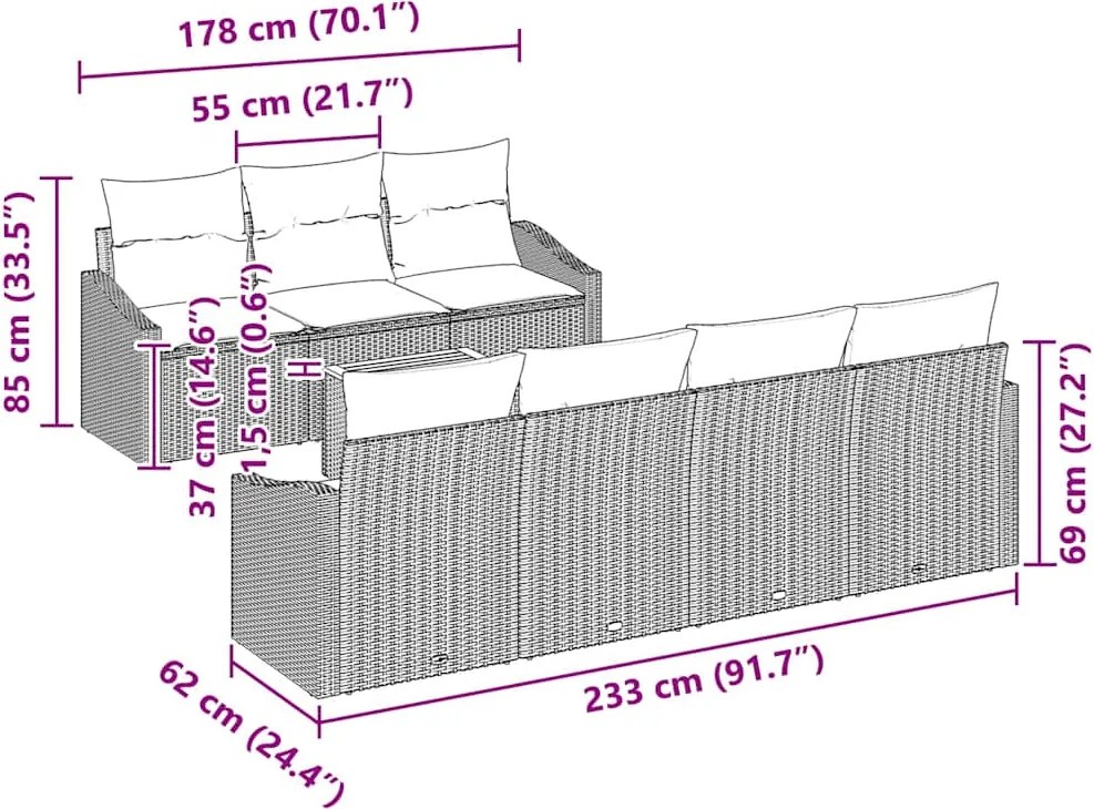Sada zahradních pohovek 8 ks Černá polyratan 3347793