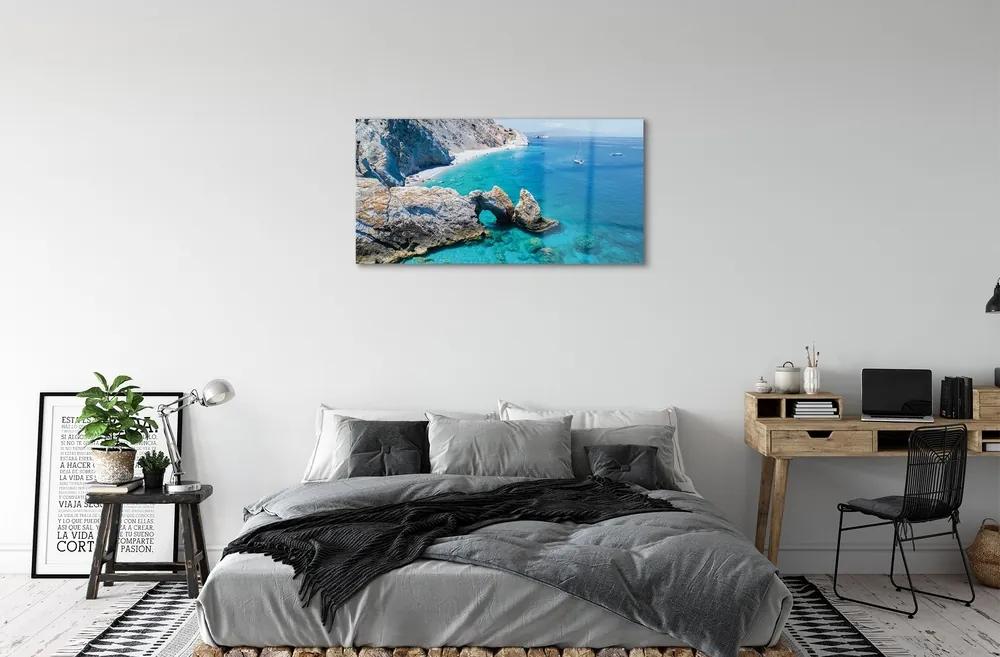 Obraz na skle Řecko Beach břehu moře 125x50 cm