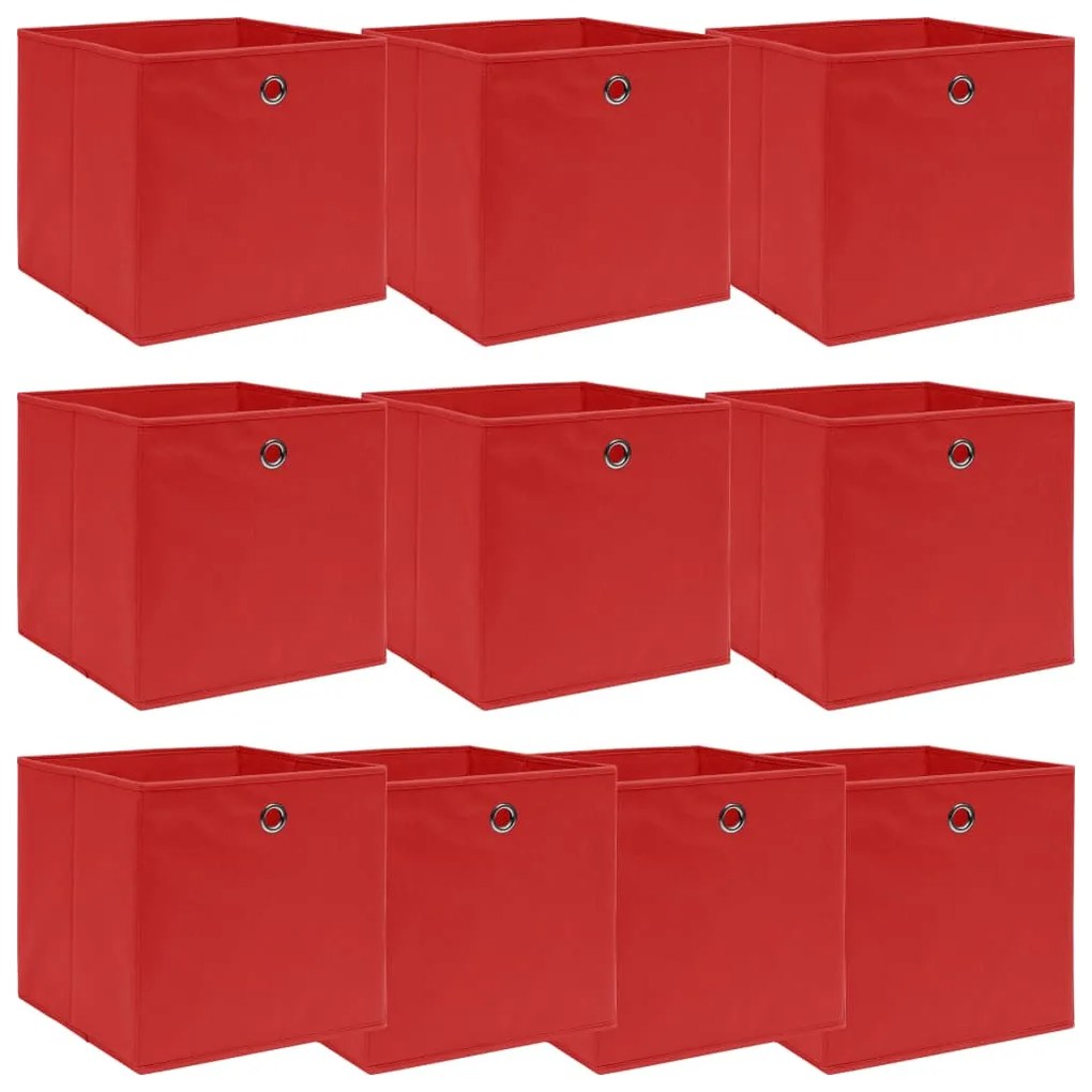 Úložné boxy 10 ks červené 32 x 32 x 32 cm textil 288363