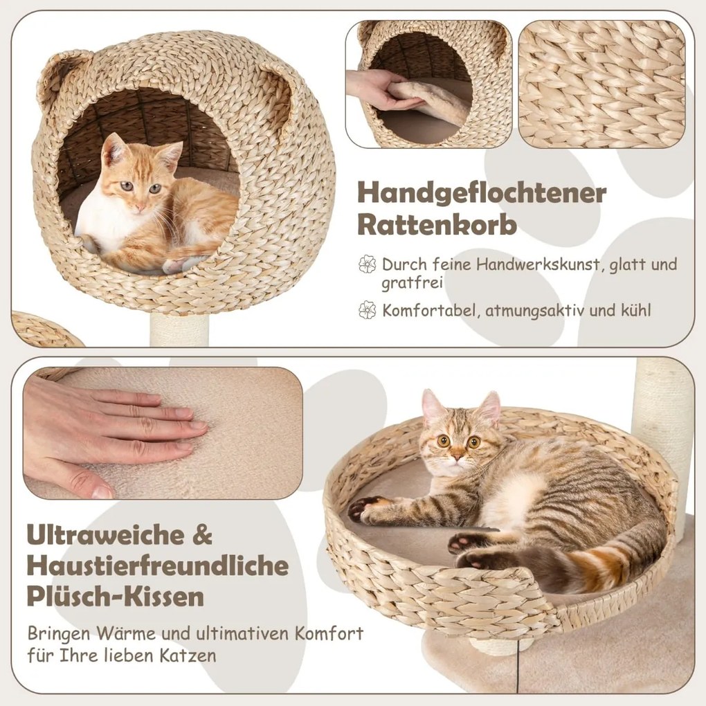 Costway 121 cm vysoký šplhací strom na škrabadlo s Cat Cave, přírodní