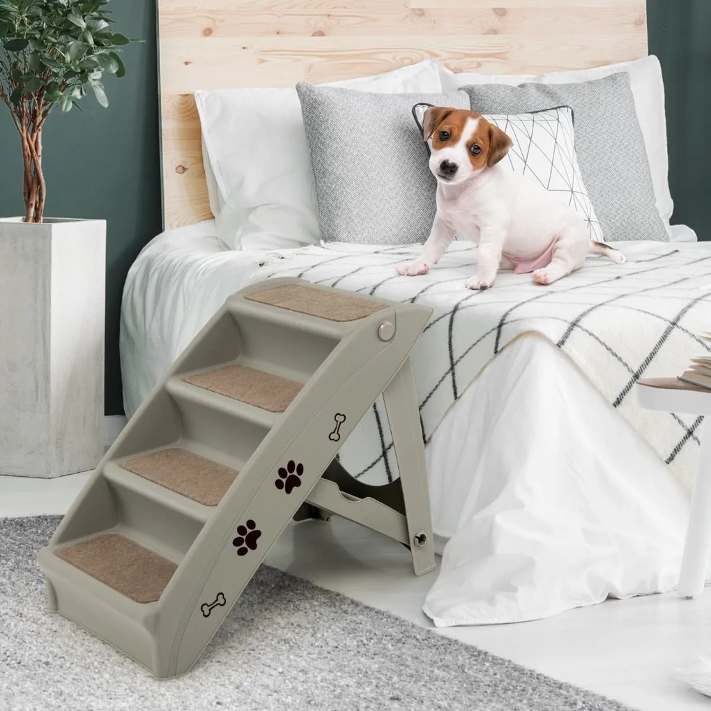 Costway Pet Schody se 4 schody Přenosný šplhací žebřík Bezpečná rampa pro – šedá