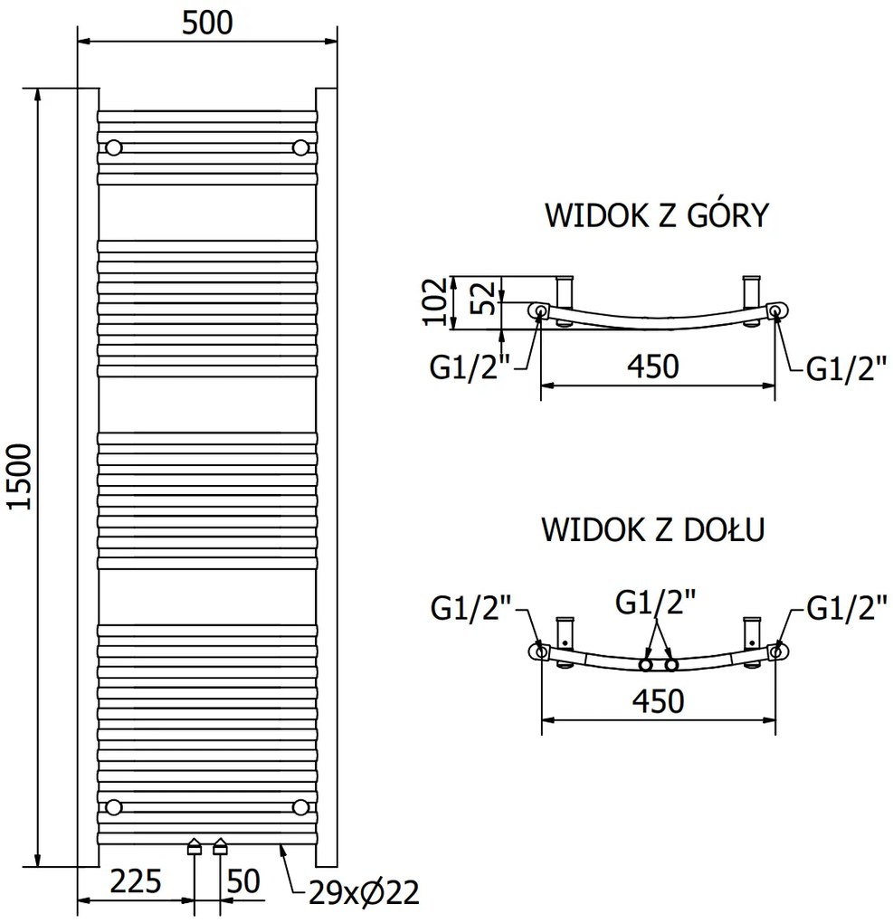 Mexen Ares, elektrické topné těleso 1500x500 mm + topná tyč 600 W, zlatá lesklá, W102-1500-500-2600-50