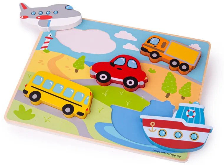 Bigjigs Toys Vkládací puzzle dopravní prostředky