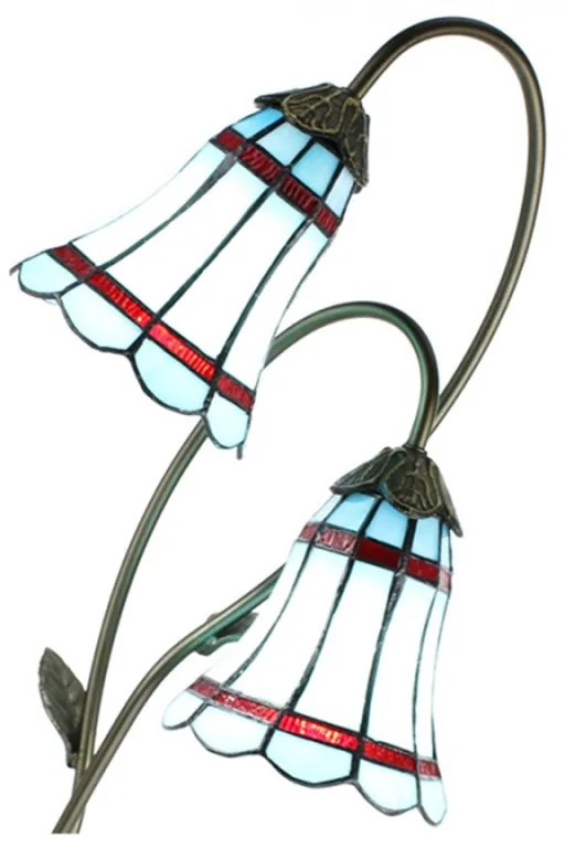 Modrá stolní Tiffany lampa 2 stínidla červené pruhy RedLine – 35x18x61 cm