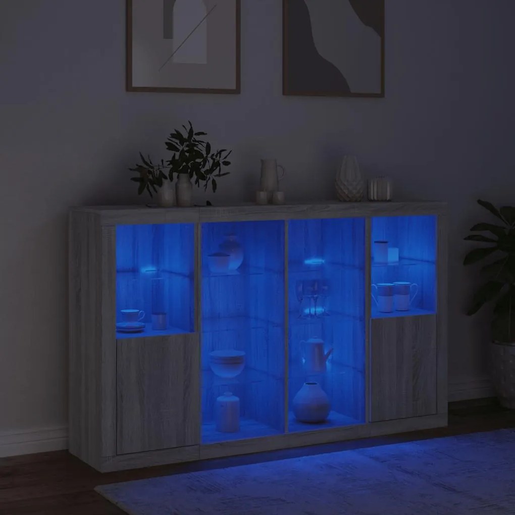 Příborníky s LED osvětlením 3 ks šedé sonoma kompozitní dřevo 3209140
