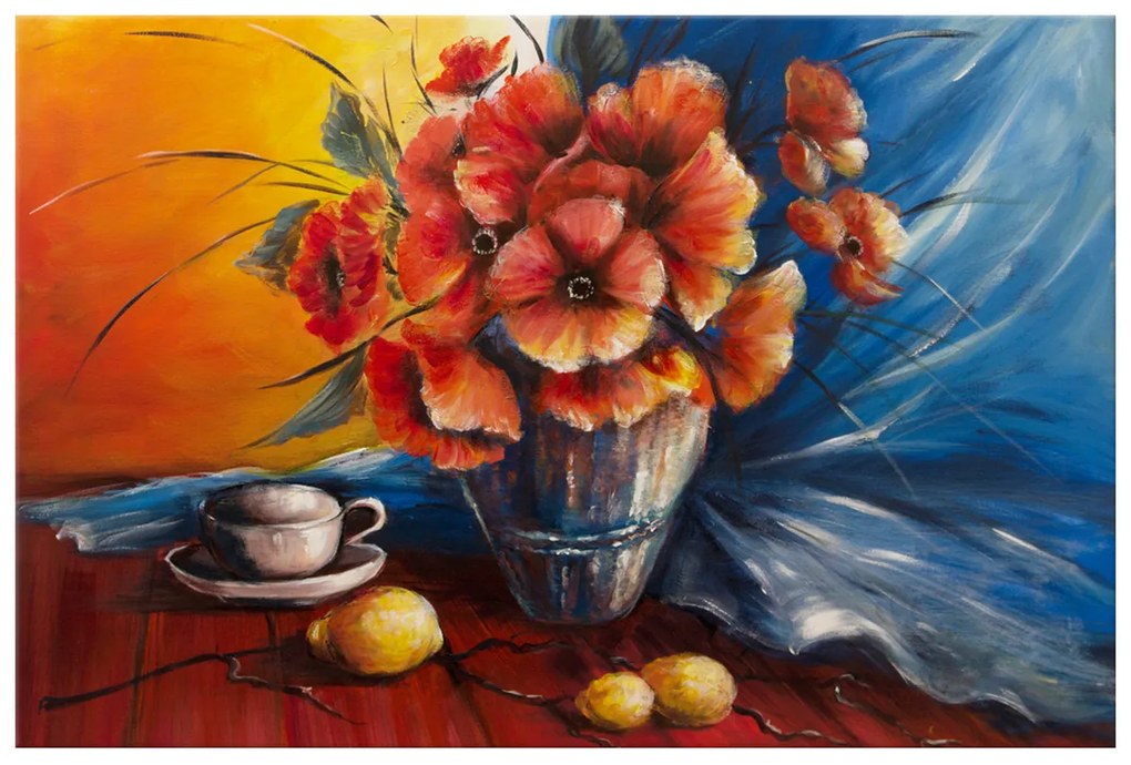 Gario Ručně malovaný obraz Váza s vlčím mákem na stole Rozměry: 100 x 70 cm
