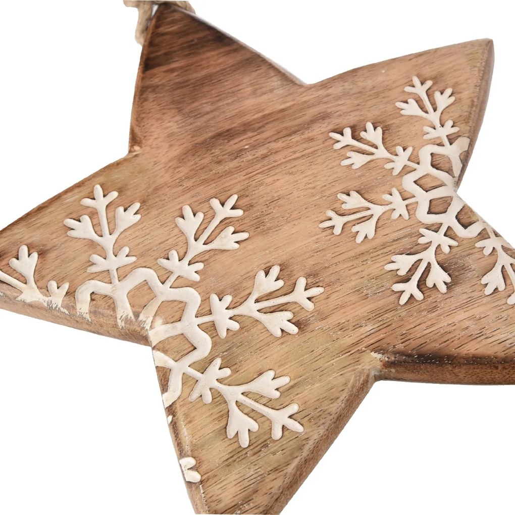 4Home Dekorace z mangového dřeva Snowflake Star, 20 cm