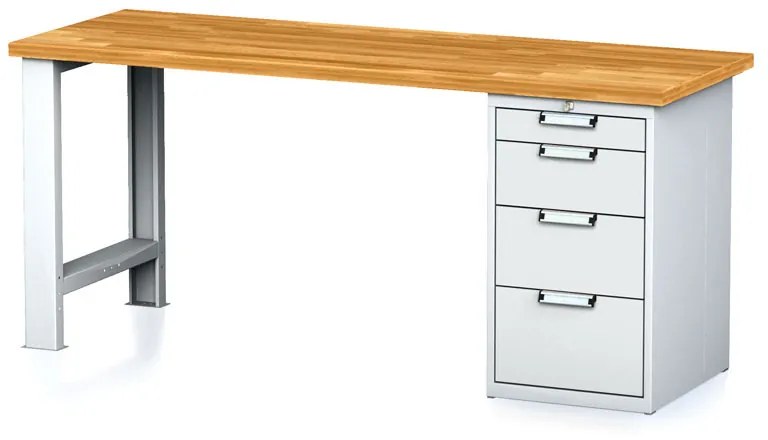 Alfa 3 Dílenský pracovní stůl MECHANIC I, pevná noha + dílenský box na nářadí, 4 zásuvky, 2000 x 685 x 880 mm, šedé dveře