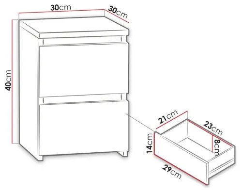 Noční stolek MALWA 40x30 cm lesklá bílá