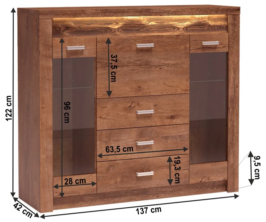 Kondela Vitrína s komodou, jasan světlý, INFINITY 08