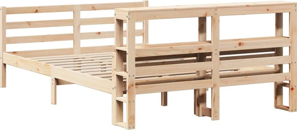 Rám postele s čelem bílý 140 x 200 cm masivní borové dřevo 3305943
