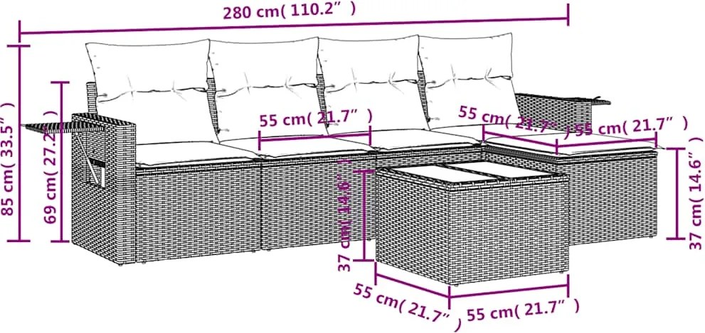 6dílná zahradní sedací souprava s poduškami černá polyratan 3252432