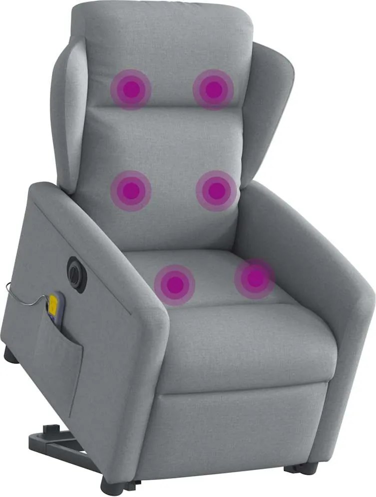 Elektrické zvedací masážní polohovací křeslo světle šedé textil 3303164