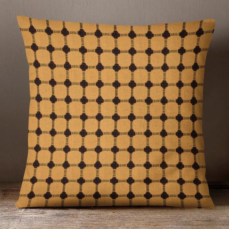Goldea bavlněný povlak na polštář kanafas - vzor hnědé nopky na žlutooranžovém 50 x 50 cm