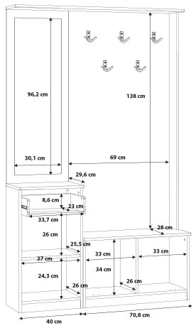 Předsíňová stěna se zrcadlem KAVI dub artisan