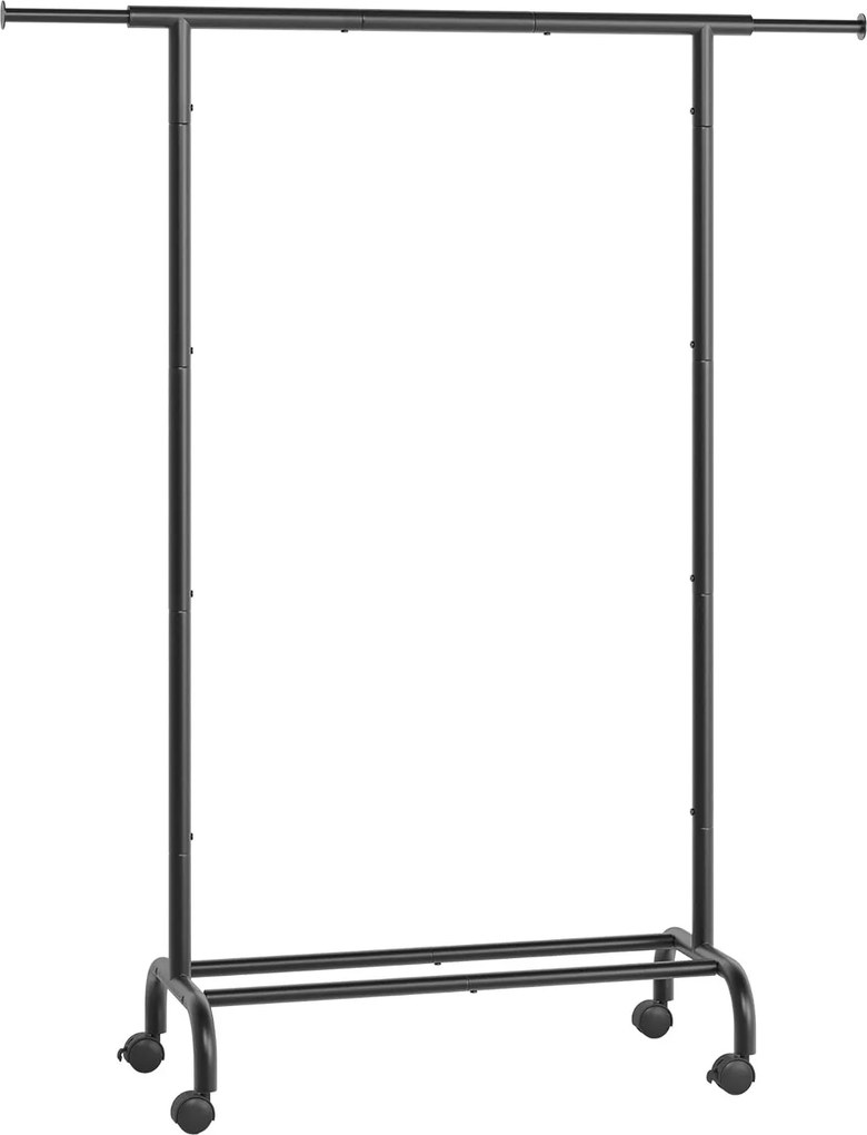 Stojan na oblečení, mobilní úložný stojan na kolečkách, rozměry: 40 x (83-120) x 156 cm, inkoustově černý
