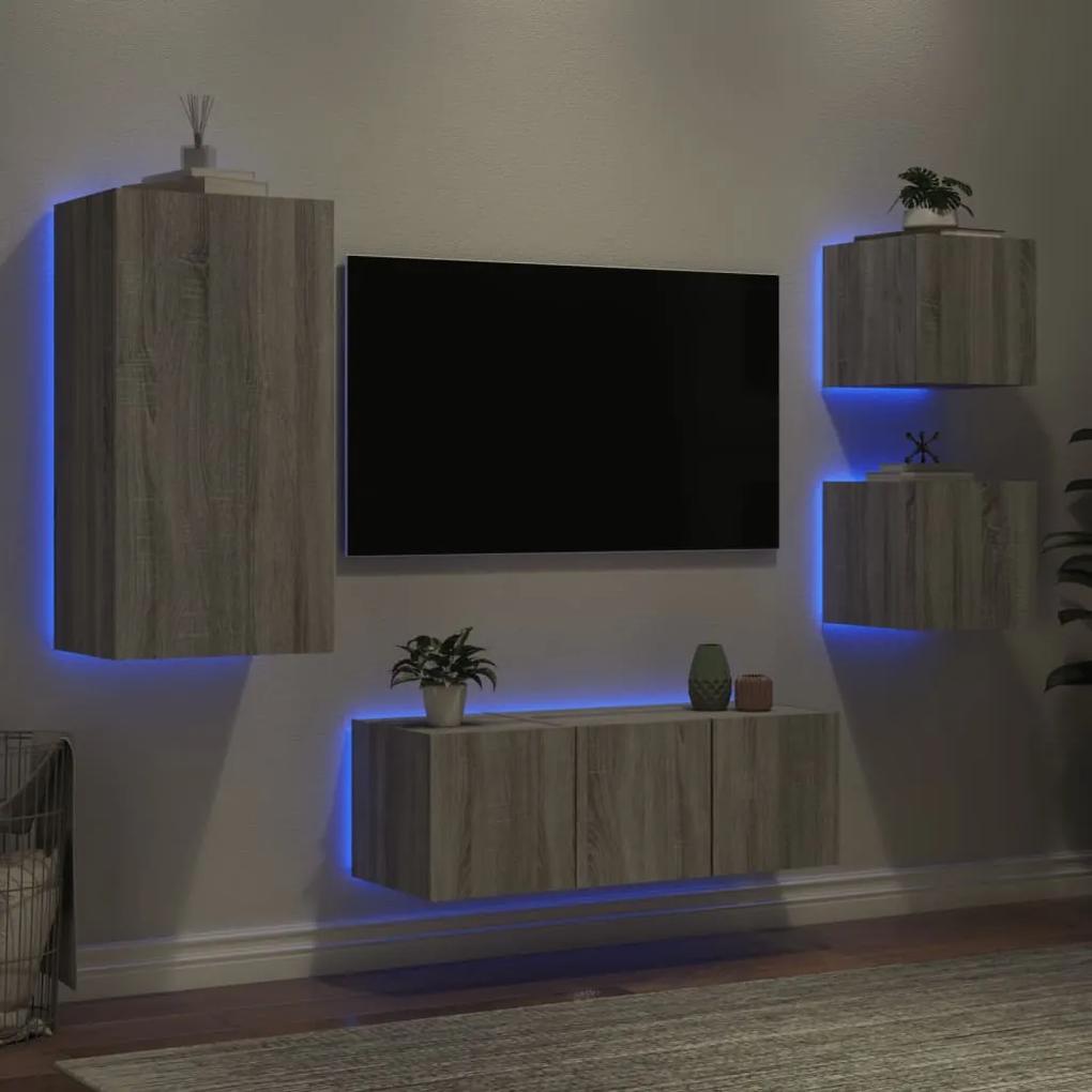 5dílná obývací stěna s LED šedá sonoma kompozitní dřevo - Default Title