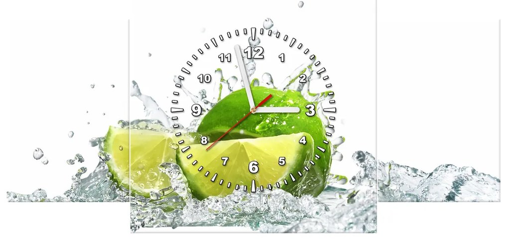 Gario Obraz s hodinami Zelená limetka - 3 dílný Rozměry: 80 x 40 cm
