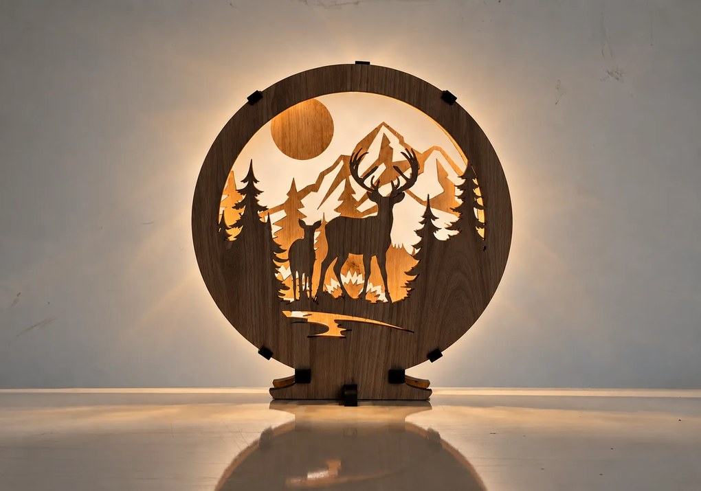 Li-Go "Jelen a laň" lampa 20x22 cm provedení povrchu: ořech