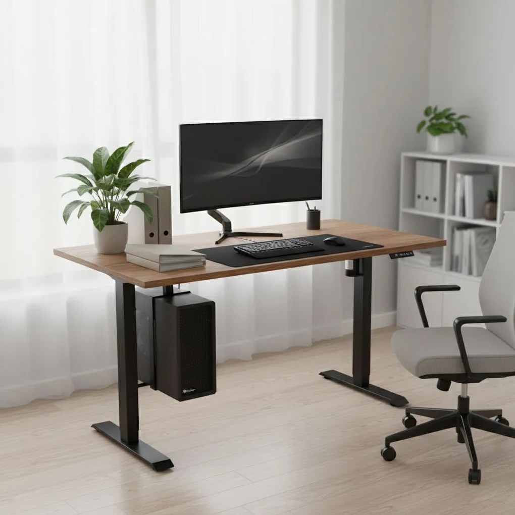 Výškově nastavitelný stůl OfficeTech A, 120 x 80 cm, černá podnož, dub silverjack