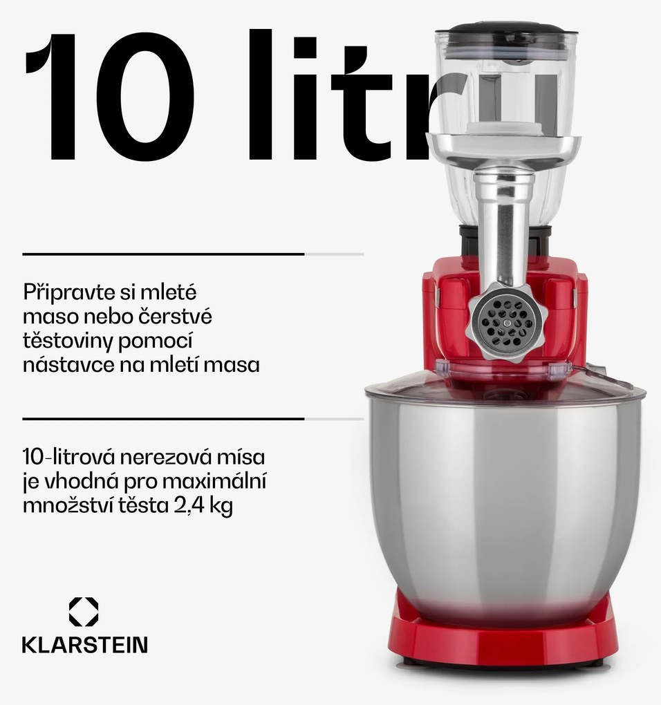 Klarstein Renata Rossa, kuchyňský robot, 3 v 1, 2000 W, 2,7 HP, 10 l, nerezová ocel, bez BPA