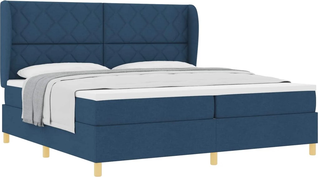 Postel s boxspringem s čelo Modrá 200 x 200 cm textil 3340843