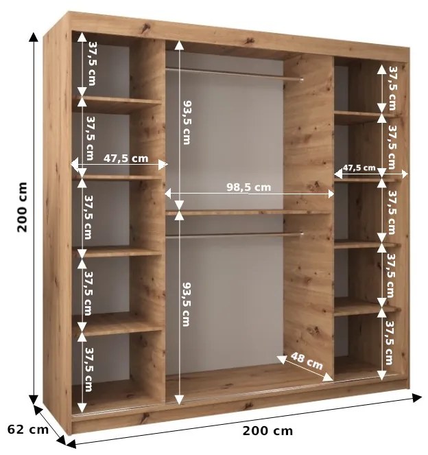 Šatní skříň 200 cm Toki 2 (Bílá matná + Bílá matná). 1065013