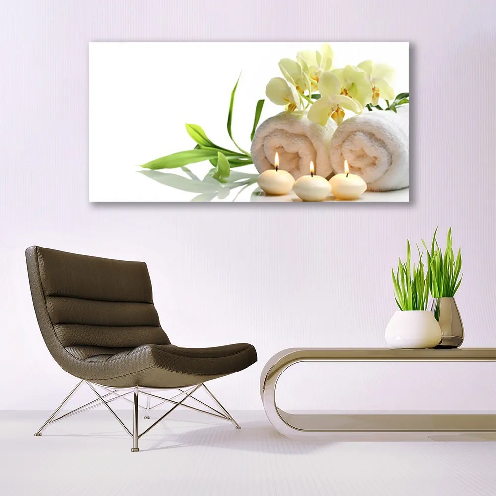 Plexisklo-obraz Lázně Ručníky Svíce Orchidej 120x60 cm