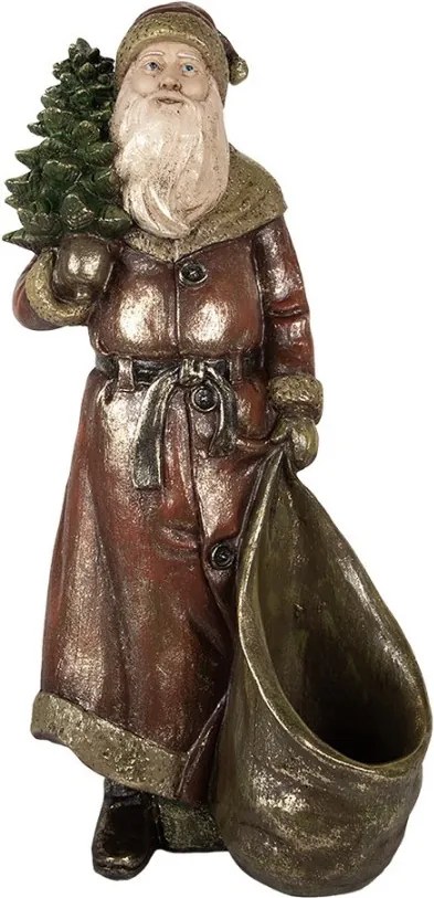 Vánoční dekorace figurka Santa s pytlem na dárky a stromkem - 24*17*47 cm