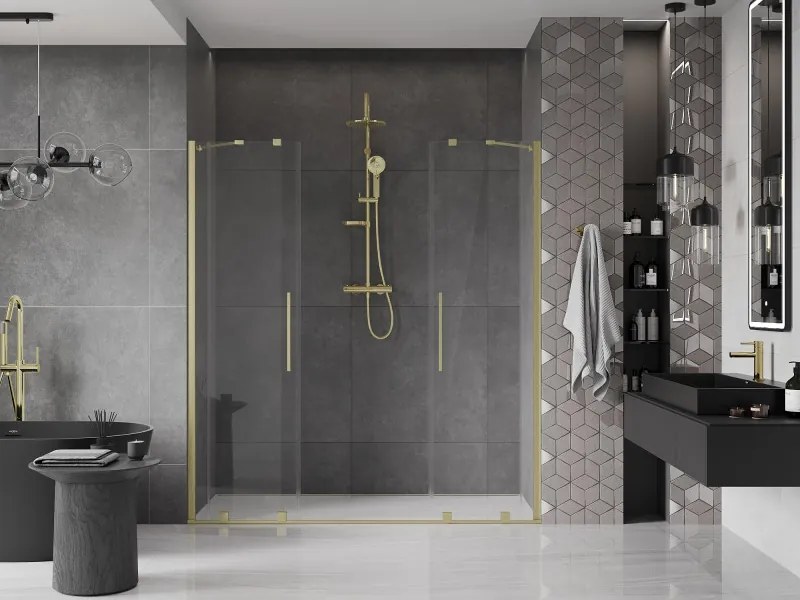 Mexen Velar Duo, posuvné dveře do otvoru 170x200 cm, 8mm čiré sklo, zlatá matná, 871-170-000-02-55