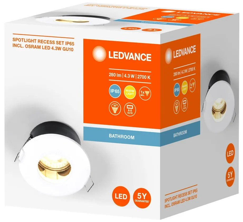 LEDVANCE SPOTLIGHT koupelnové podhledové svítidlo, GU10, 4,3W, 230V, IP65, bílá AC3146900ZS