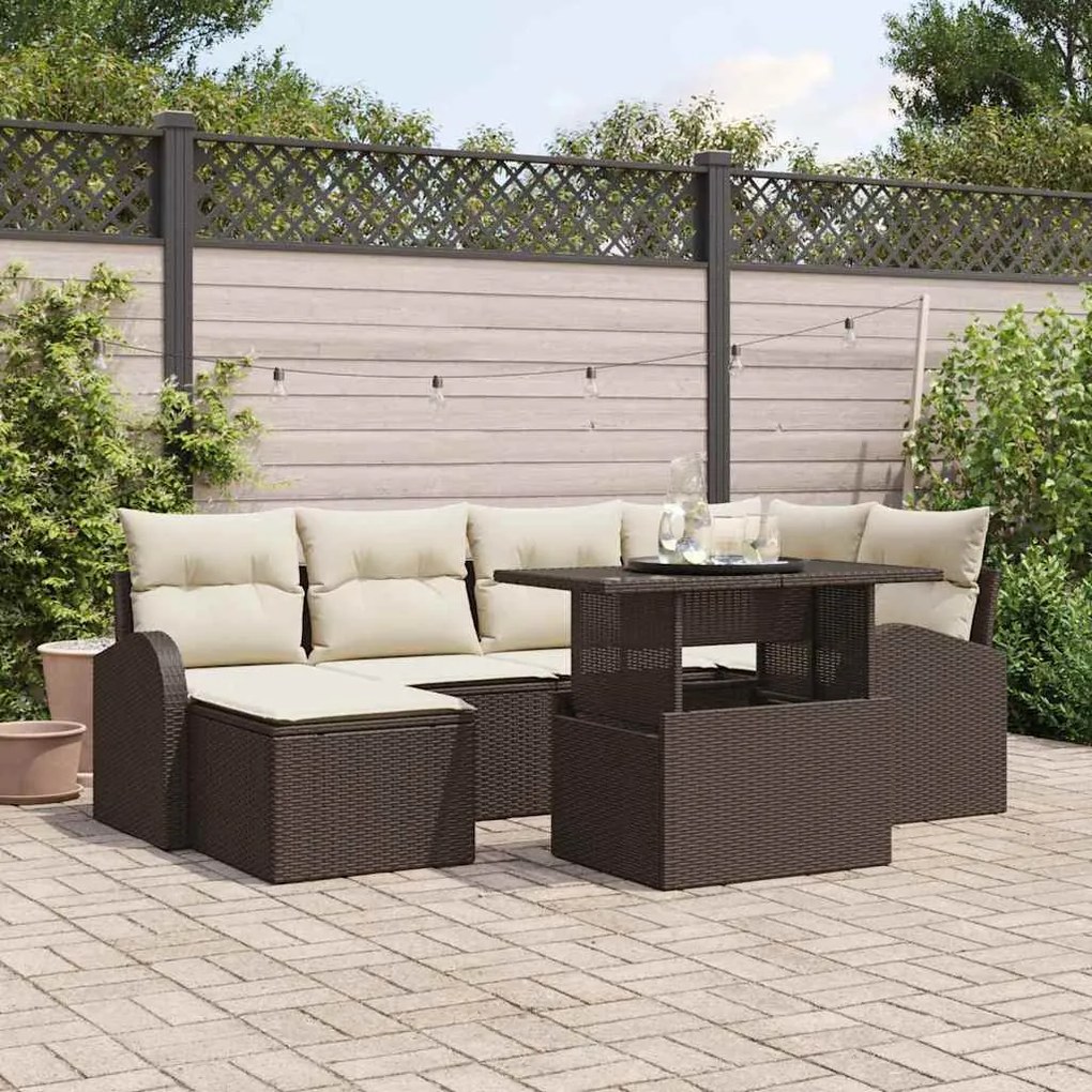 Sada zahradních pohovek 7 ks Hnědá a krémová polyratan 3348674